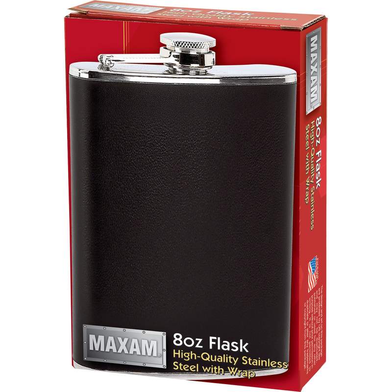 Drinkware :: Maxam® 8oz Stainless Steel Flask with Black Wrap - Cactus ...